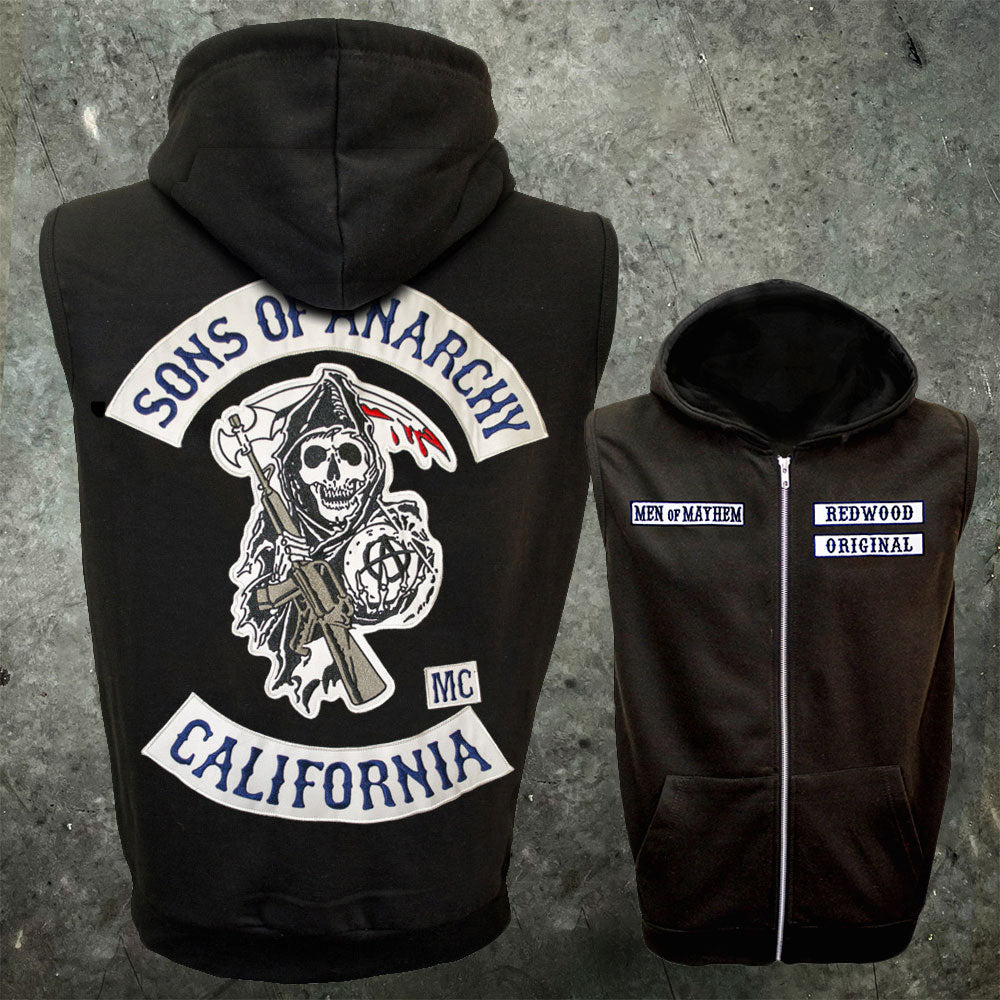 Sons Of Anarchy Sleeveless Embroidered Hoodie Mens